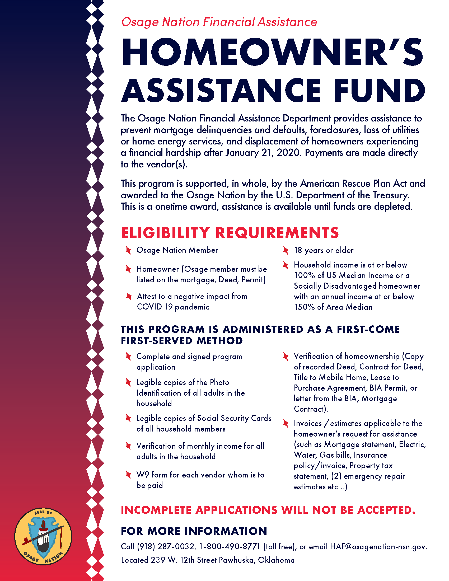 Osage Nation Launches Homeowner’s Assistance Funding Program | Osage Nation
