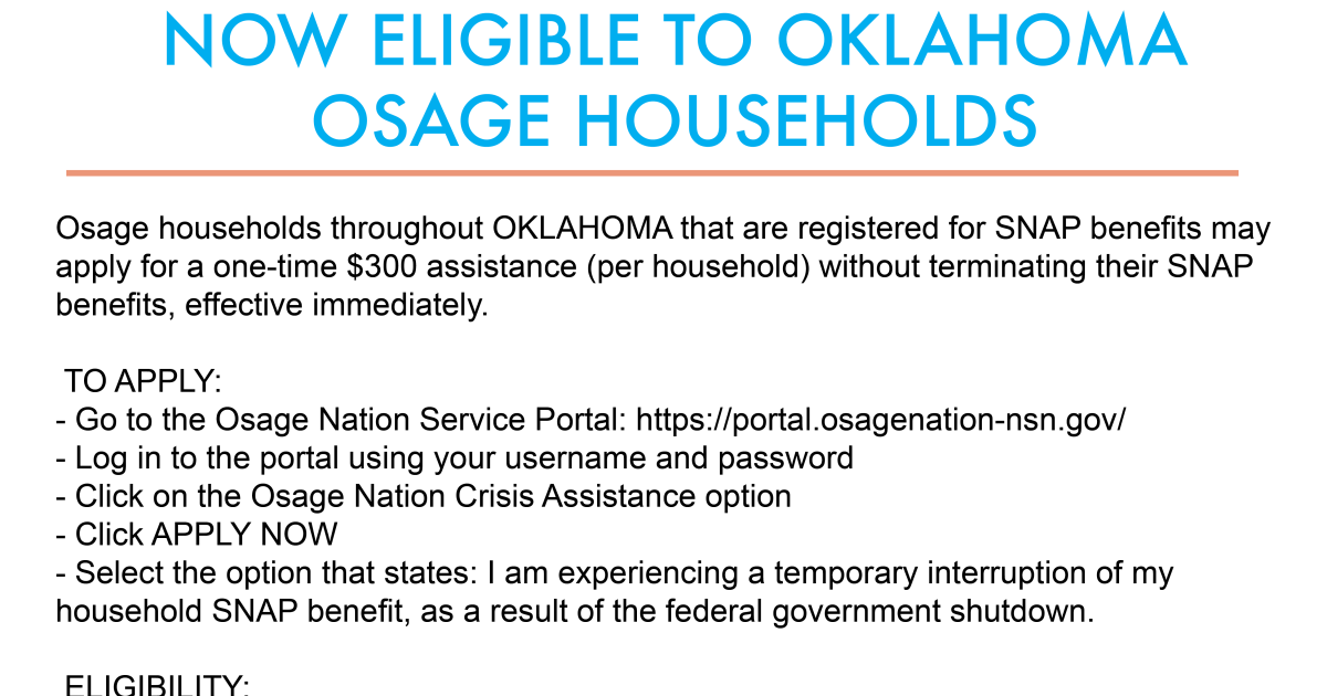 Osage Nation Temporary SNAP Relief Expands to Osages throughout ...